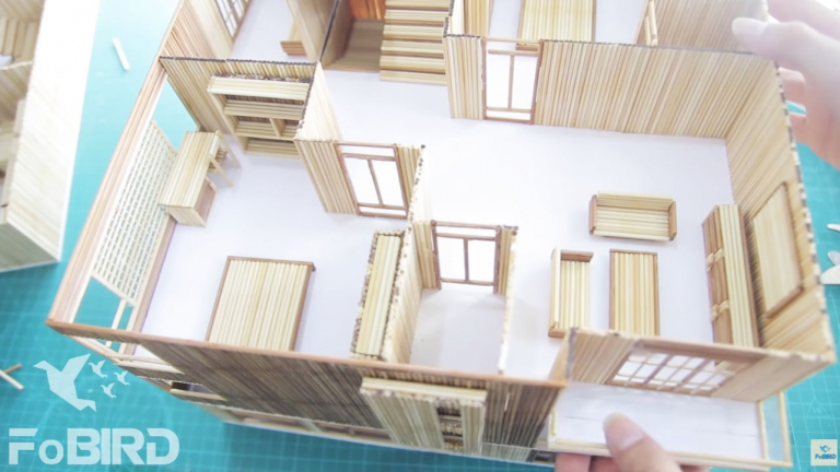 Miniature house Kit - Wooden Stick house with LED light KIT - ver 2 ...