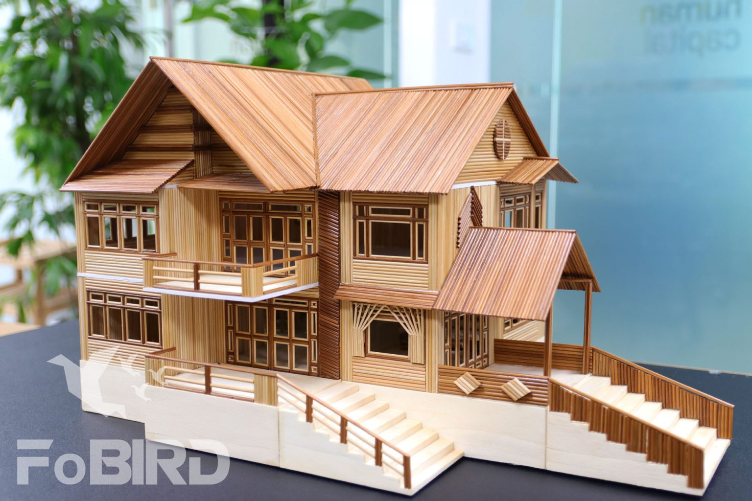 Miniature house Kit - Wooden sticks Modern Mansion house - Fobird