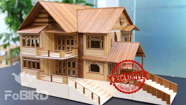 Wooden sticks Modern Mansion house model - Fobird